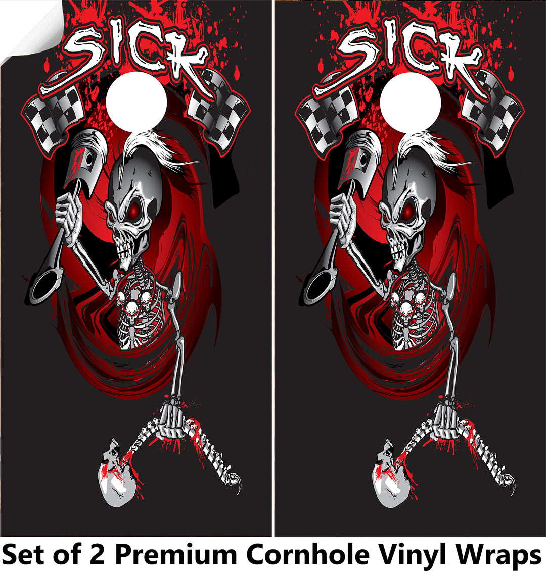 Sick Race Flag Cornhole Boards Wraps (Set of 2) - BackYardGamesUSA