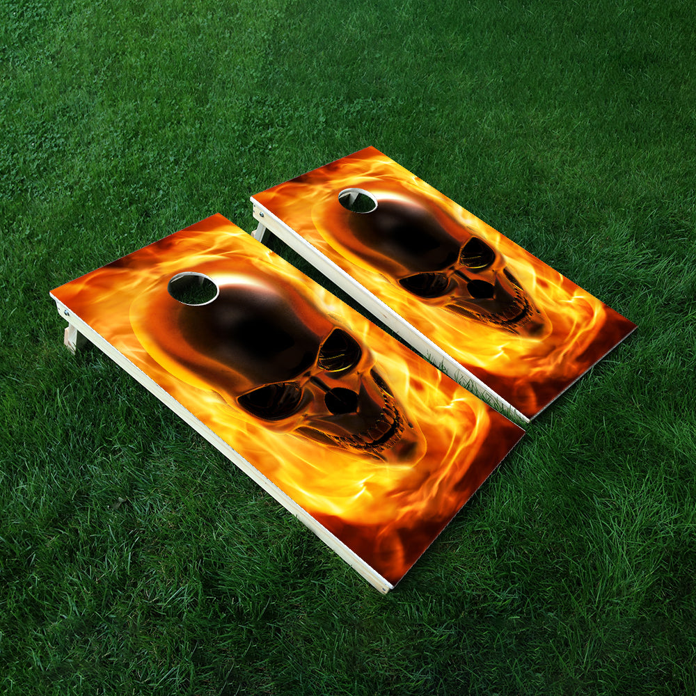 Alien Flame Skull Cornhole Boards Wraps (Set of 2) - BackYardGamesUSA