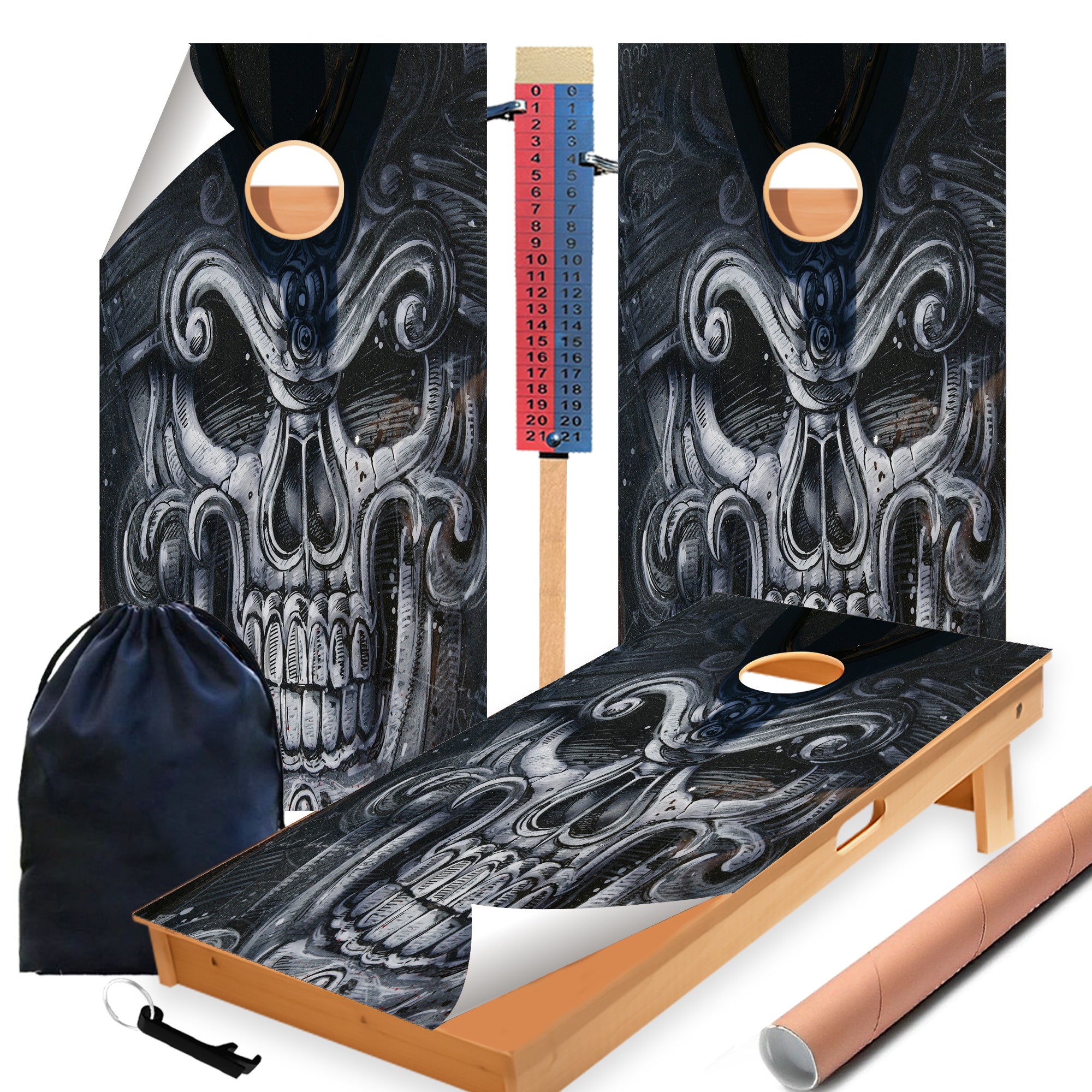 Large Creepy Skull Cornhole Boards Wraps (Set of 2) - BackYardGamesUSA