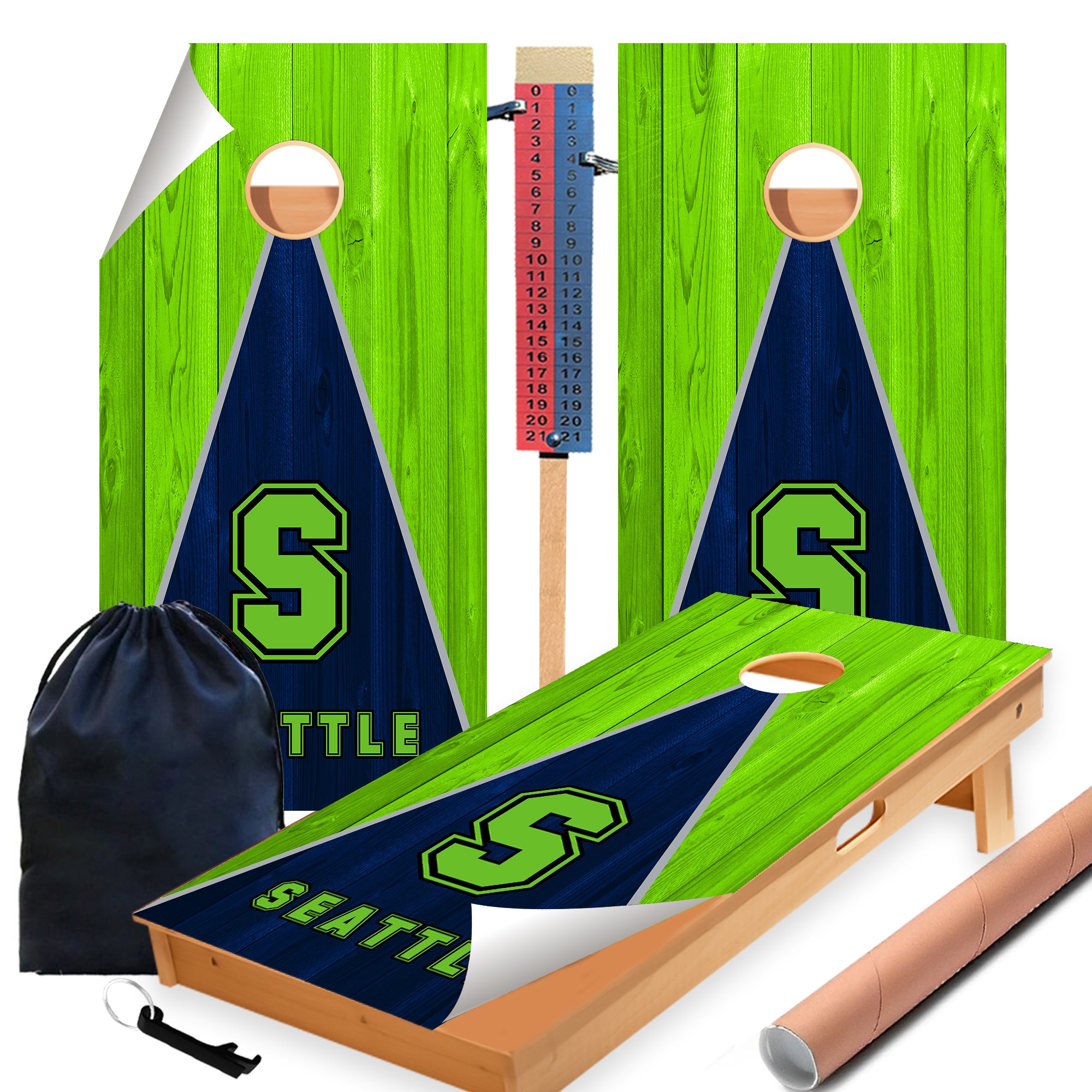 Seahawks Football Cornhole Boards Wraps (Set of 2) - BackYardGamesUSA