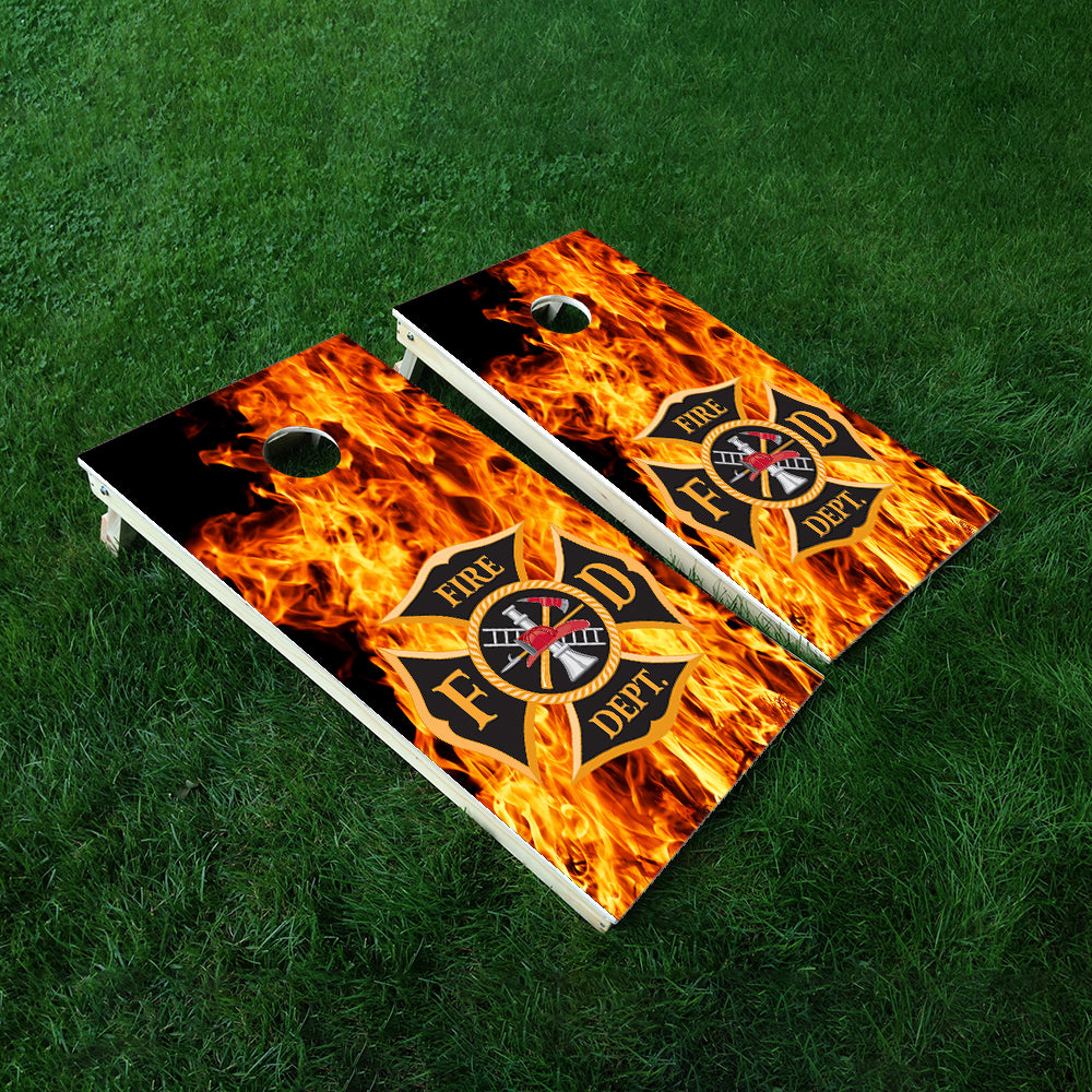 Fire Department Cornhole Boards Wraps (Set of 2) - BackYardGamesUSA