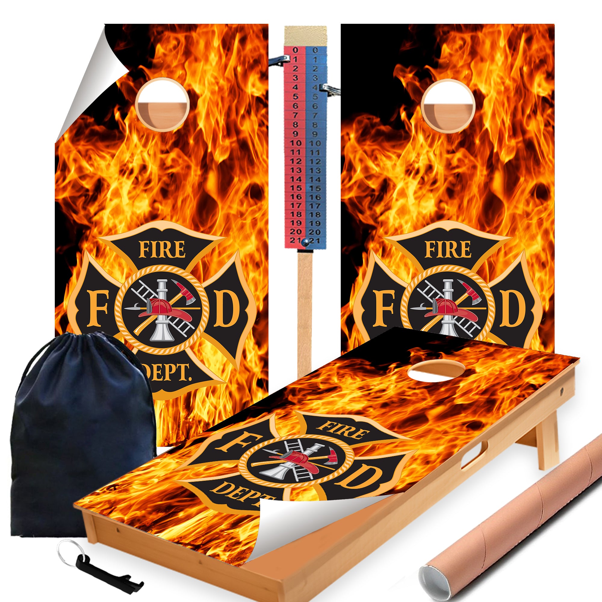 Fire Department Cornhole Boards Wraps (Set of 2) - BackYardGamesUSA