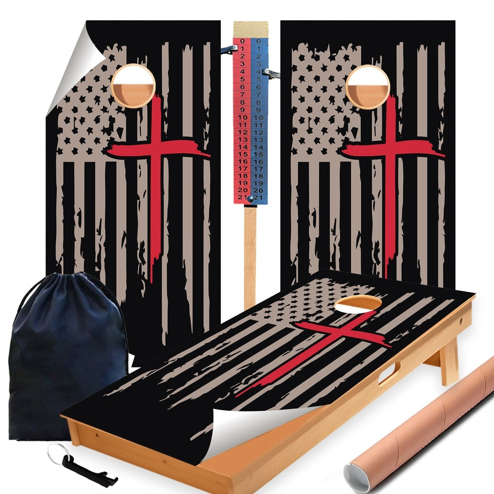 Red Cross Cornhole Boards Wraps (Set of 2) - BackYardGamesUSA