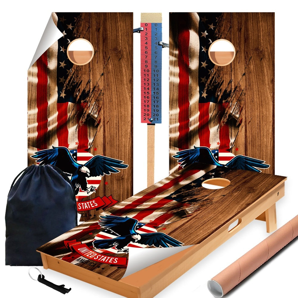 Flying Eagle Flag Cornhole Boards Wraps (Set of 2) - BackYardGamesUSA