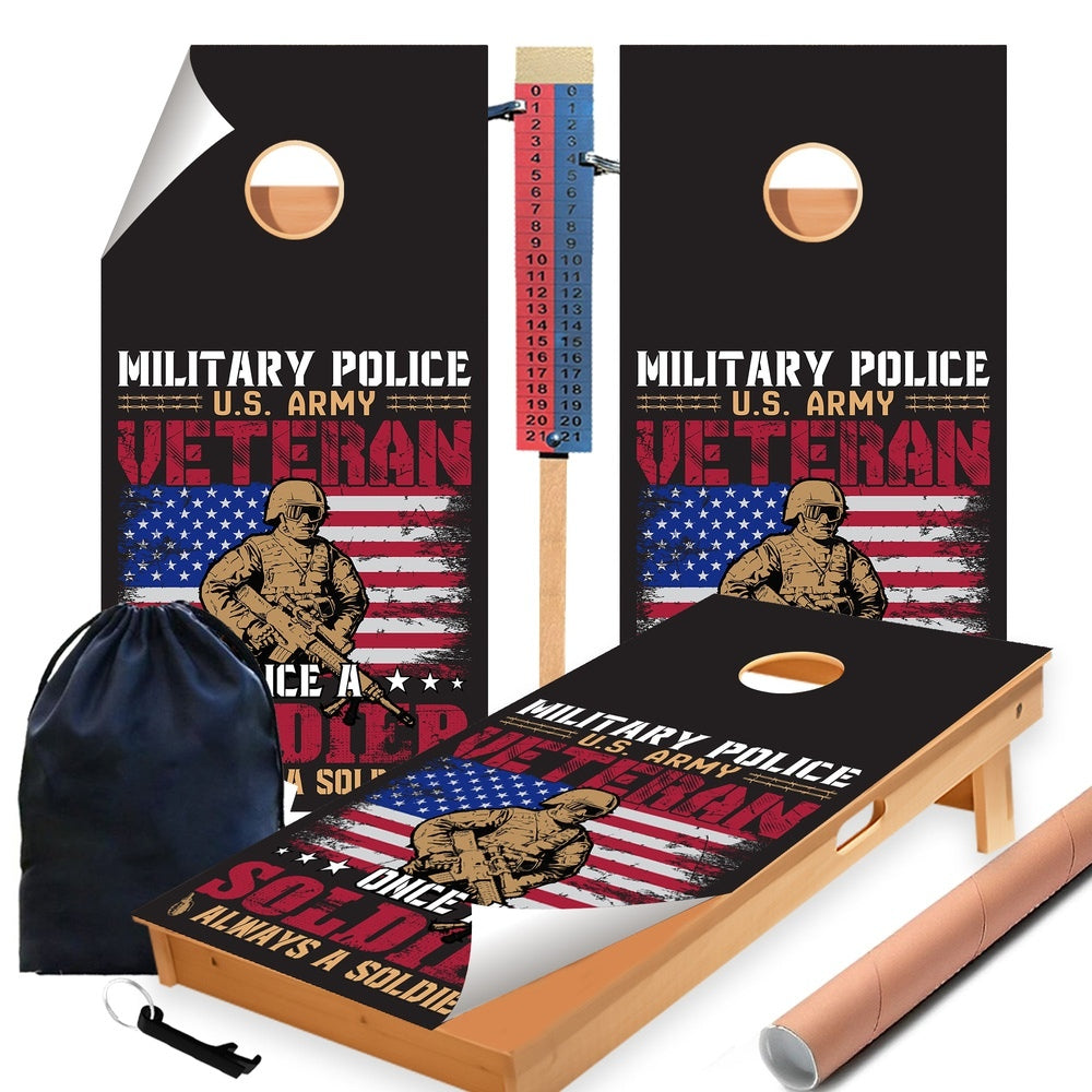 Military Power Veteran Cornhole Boards Wraps (Set of 2) - BackYardGamesUSA
